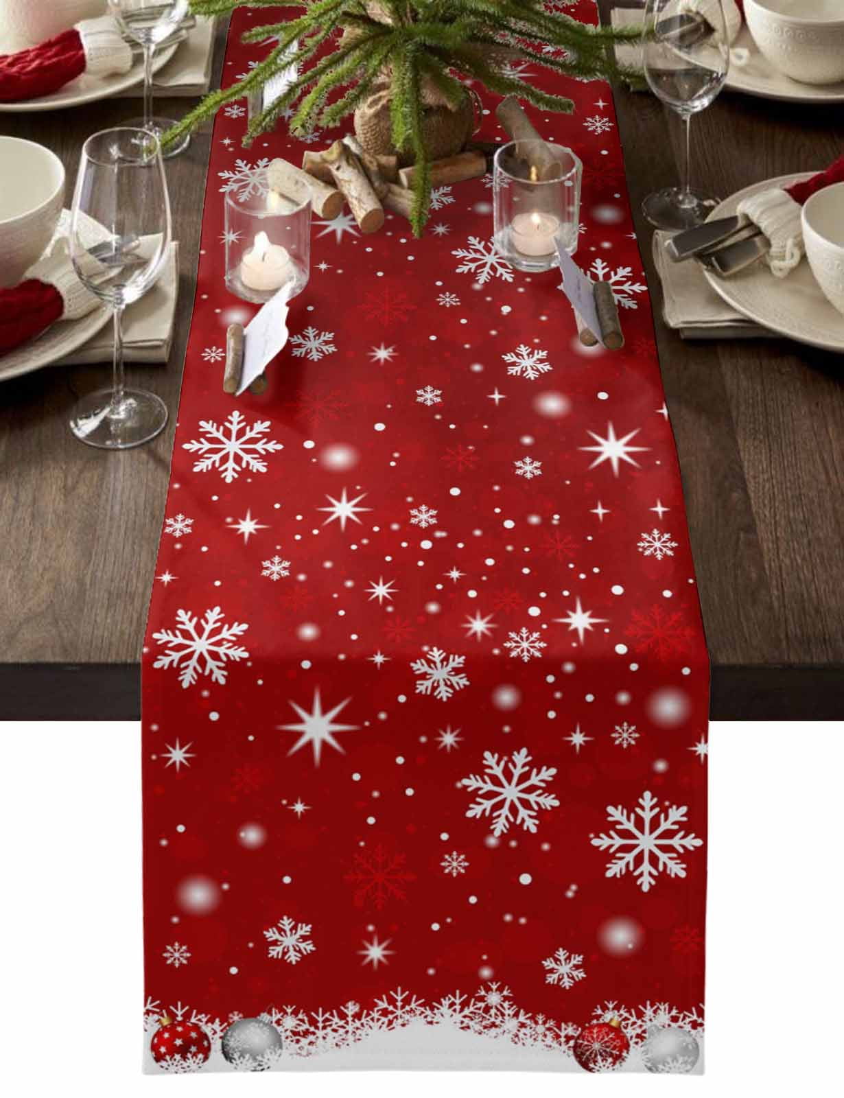 ERUNPONLY Red Christmas Table Runner - 90 Inch Long Xmas Snowflake ...