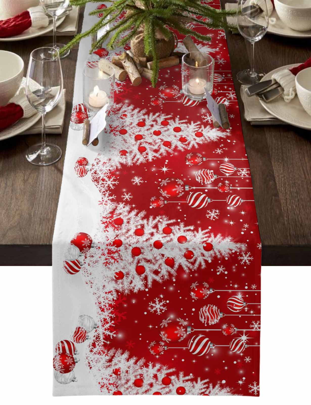 ERUNPONLY Red Christmas Tree Table Runner - 70 Inch Long Balls Xmas ...