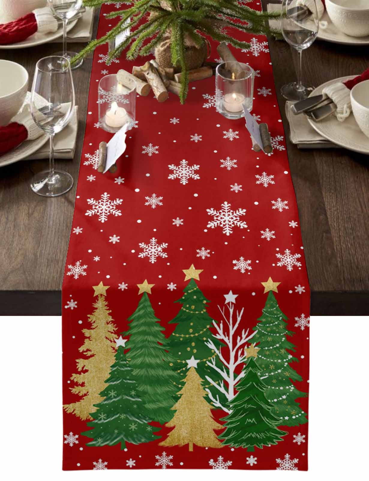 ERUNPONLY Red Christmas Tree Table Runner - 72 Inch Long Xmas Snowflake ...