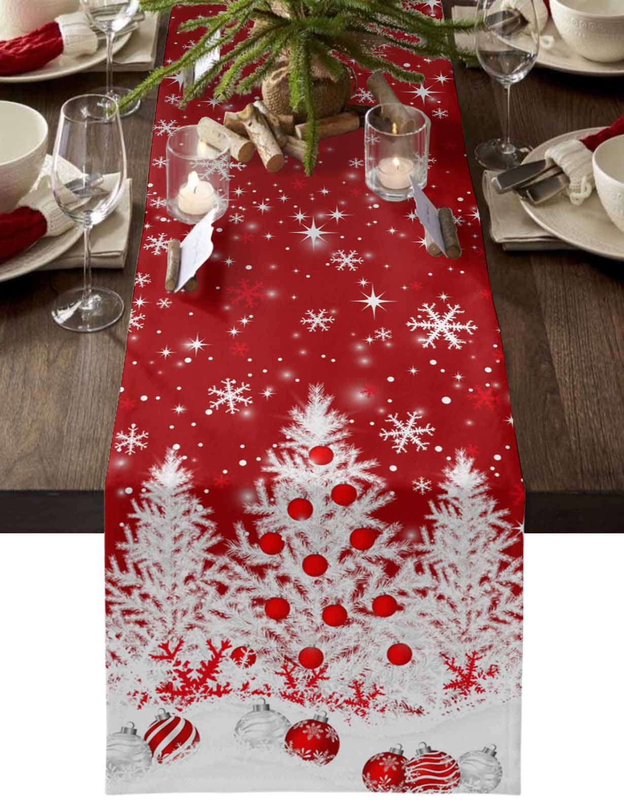 ERUNPONLY Red Christmas Tree Table Runner - 90 Inch Long Snowflake ...