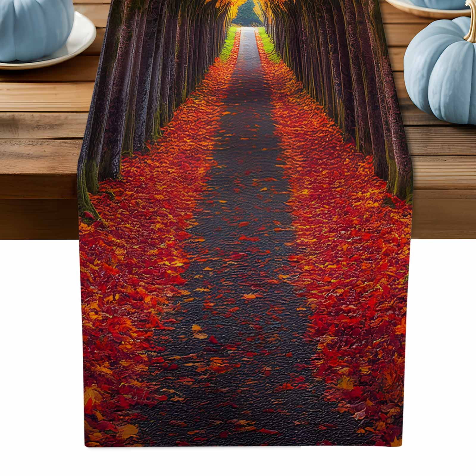 ERUNPONLY Red Forest Fall Table Runner - 72 Inch Long Autumn Botanical ...