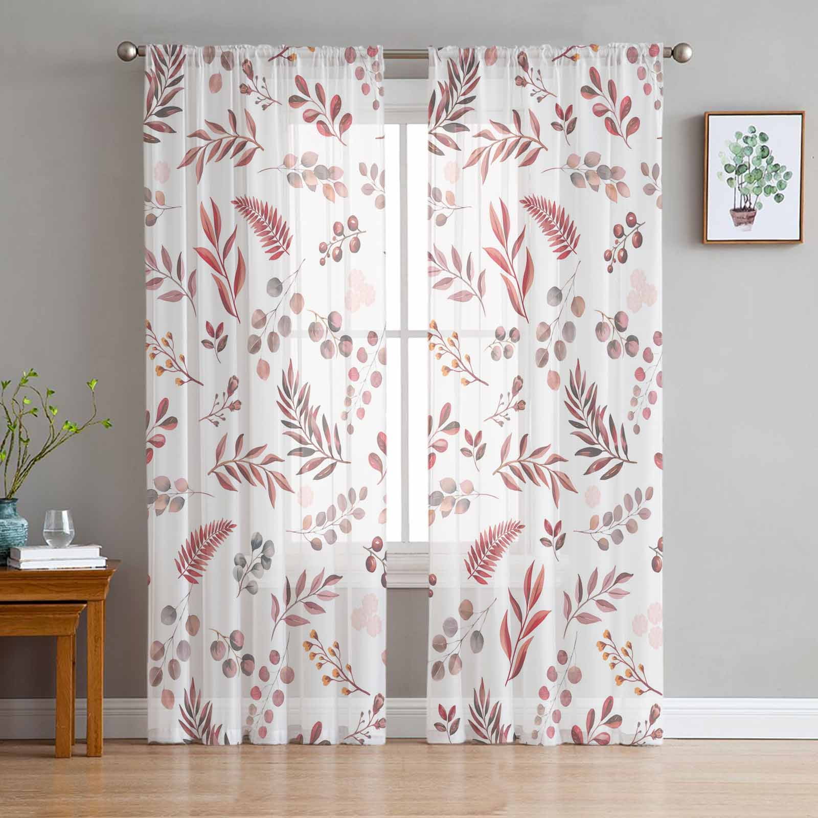 ERUNPONLY Red Fruit Sheer Curtains 72 Inch Length 2 Panels Set, Vintage ...