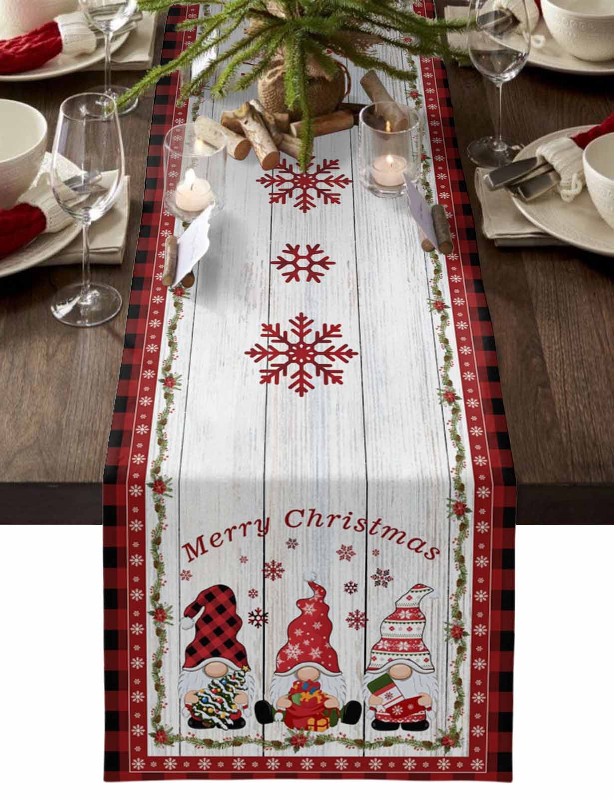 ERUNPONLY Red Gnomes Christmas Table Runner - 70 Inch Long Xmas ...