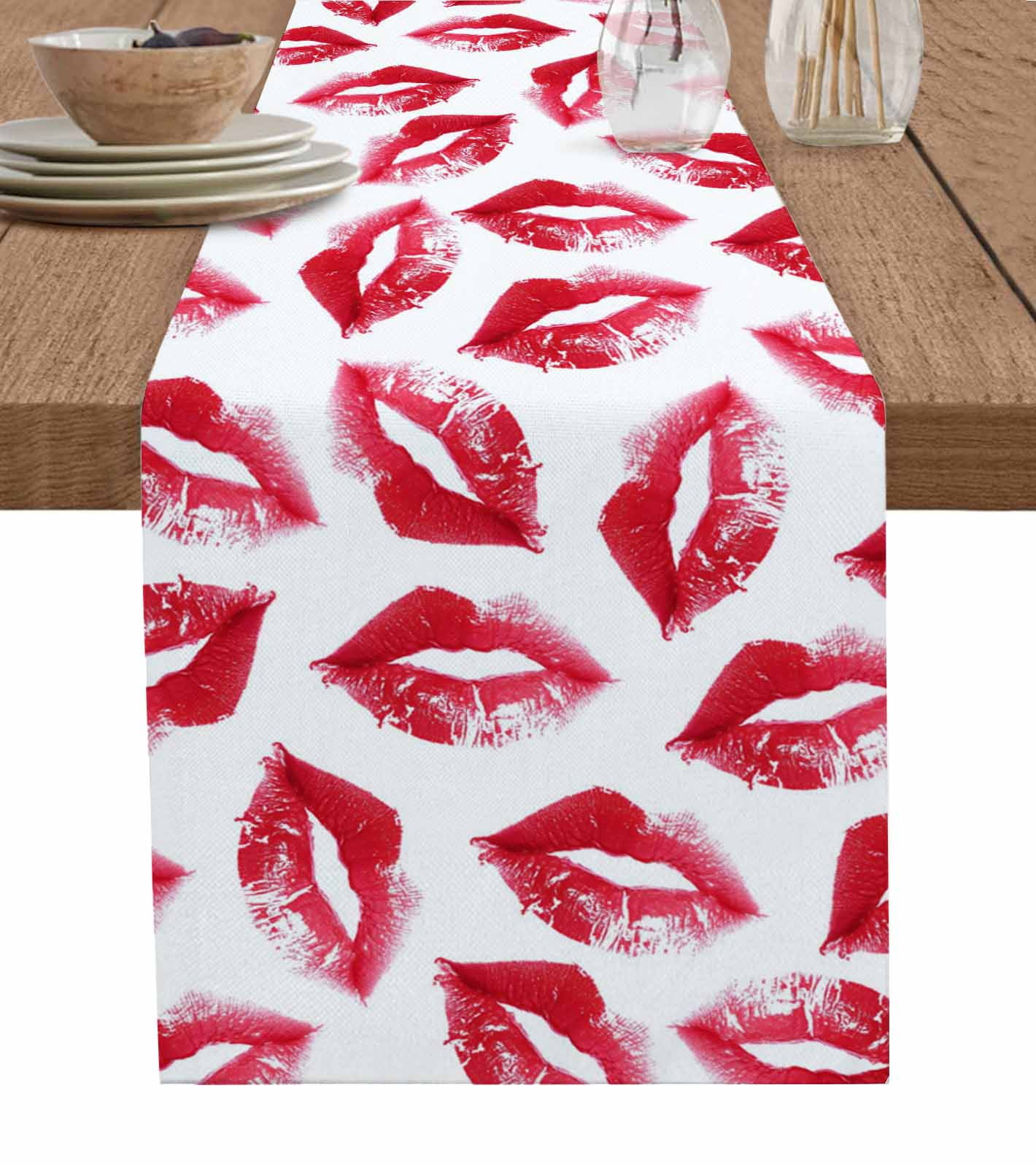 ERUNPONLY Red Lips Love Table Runner - 72 Inch Long Vintage Valentine's ...