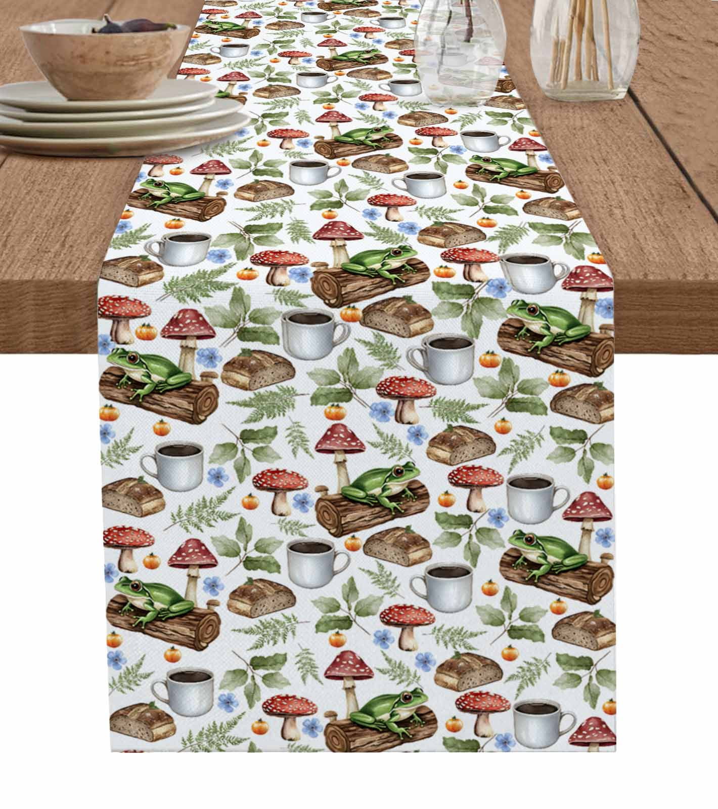 ERUNPONLY Red Mushroom Table Runner - 108 Inch Long Frog Coffee Bread ...
