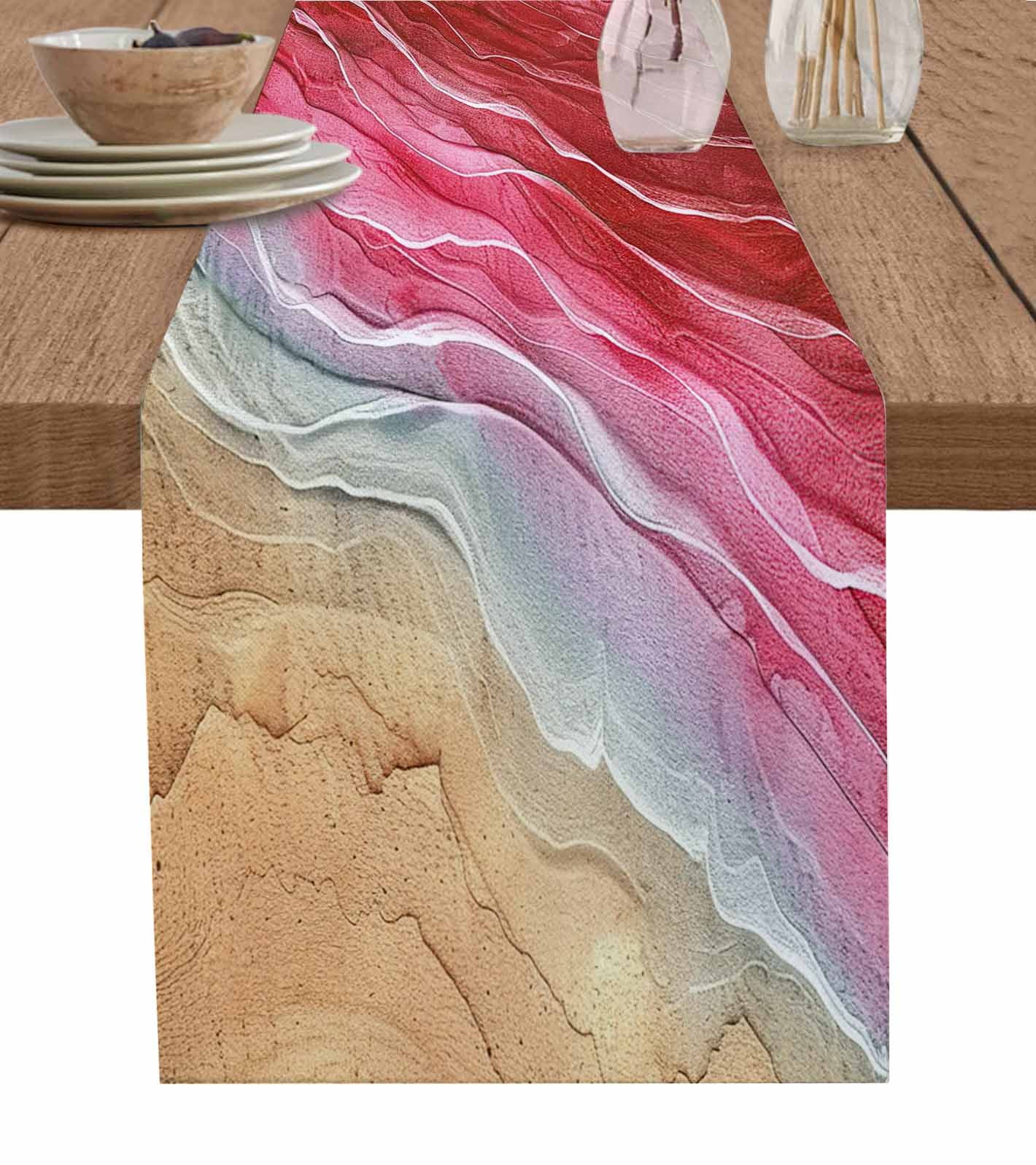 ERUNPONLY Red Ombre Coastal Table Runner - 72 Inch Long Summer Nautical ...