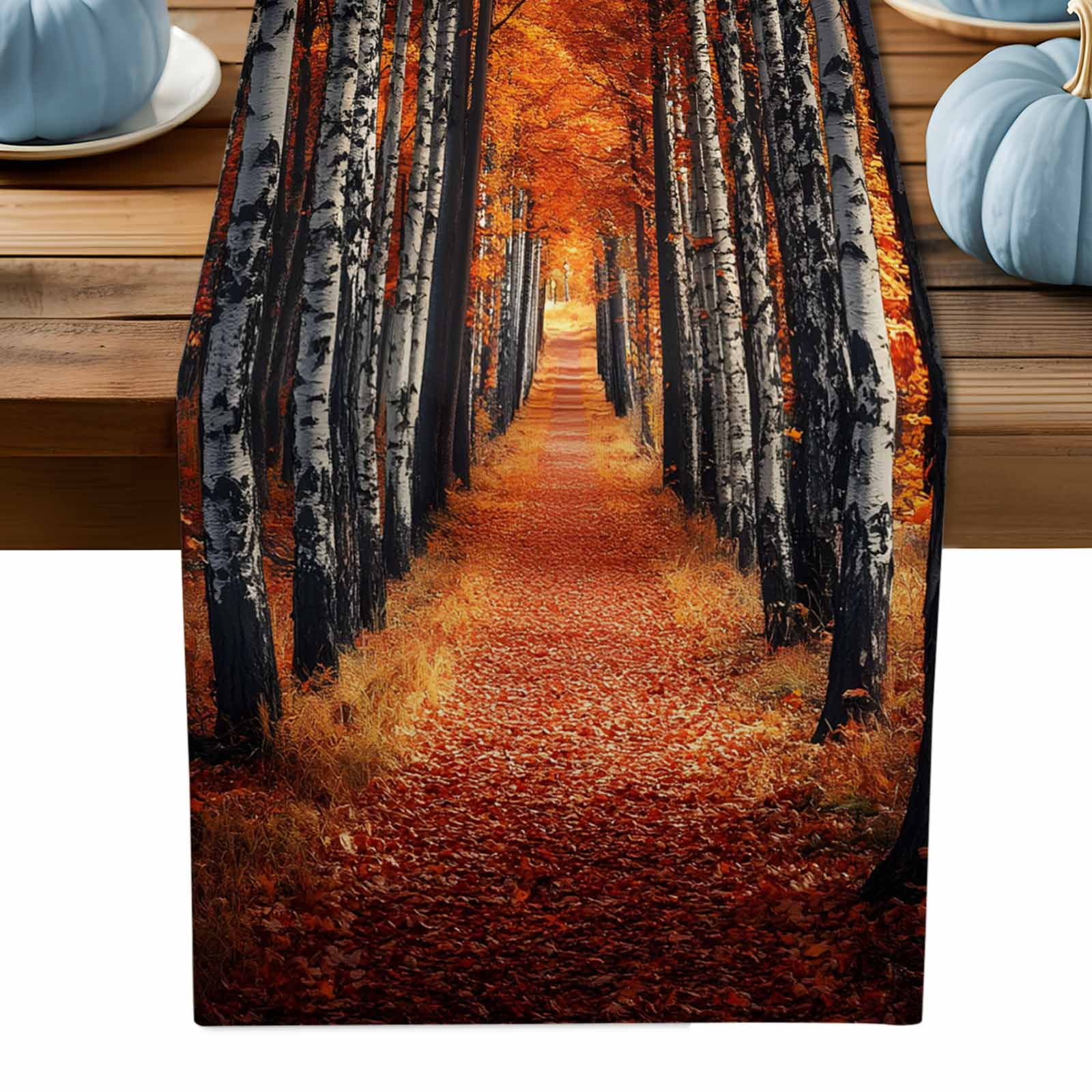 ERUNPONLY Red Orange Forest Fall Table Runner - 72 Inch Long Autumn ...