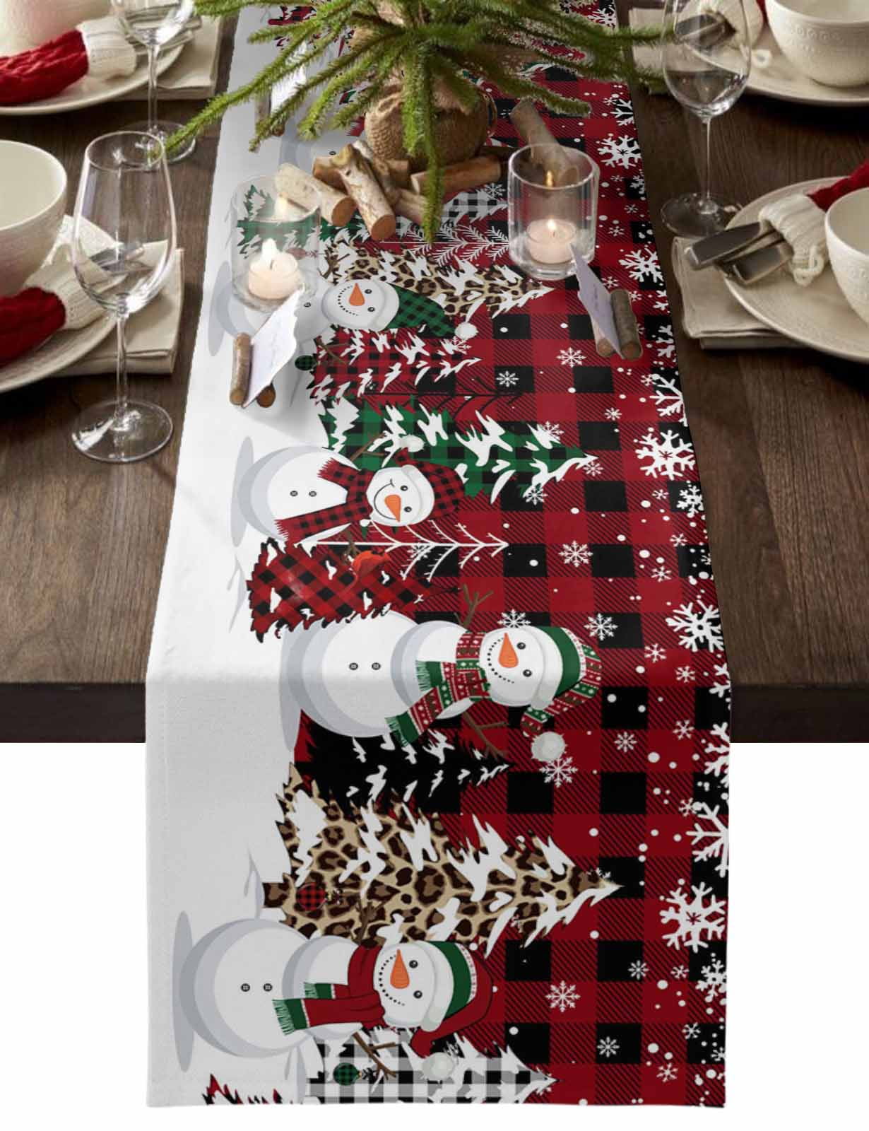 ERUNPONLY Red Plaid Christmas Snowman Table Runner - 72 Inch Long Xmas ...