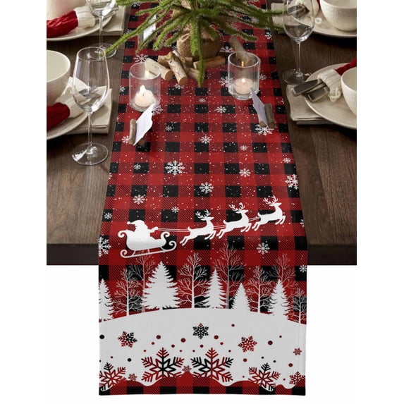 ERUNPONLY Red Plaid Christmas Table Runner - 48 Inch Long Xmas Elk Tree ...