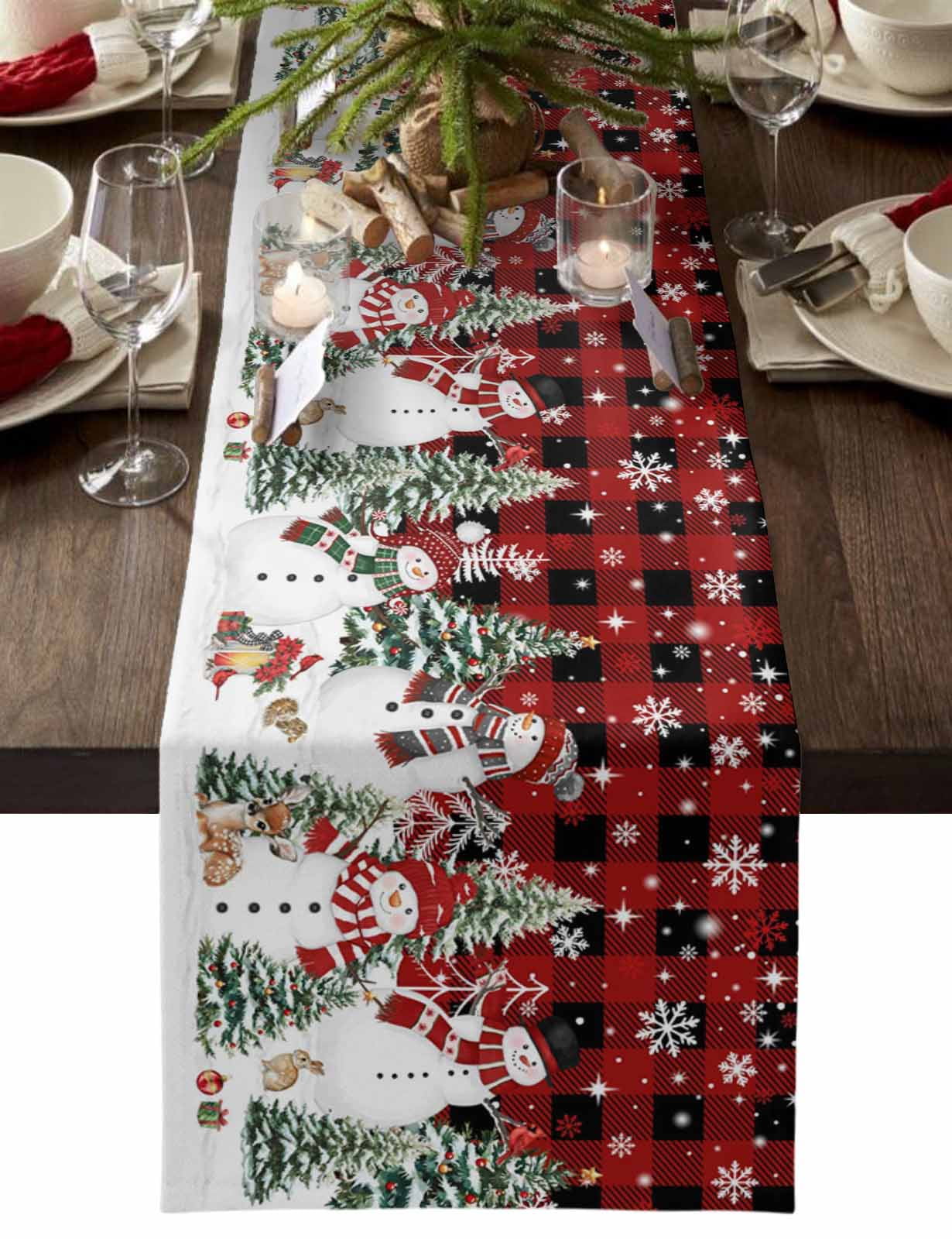 ERUNPONLY Red Plaid Christmas Table Runner - 72 Inch Long Xmas Snowman ...