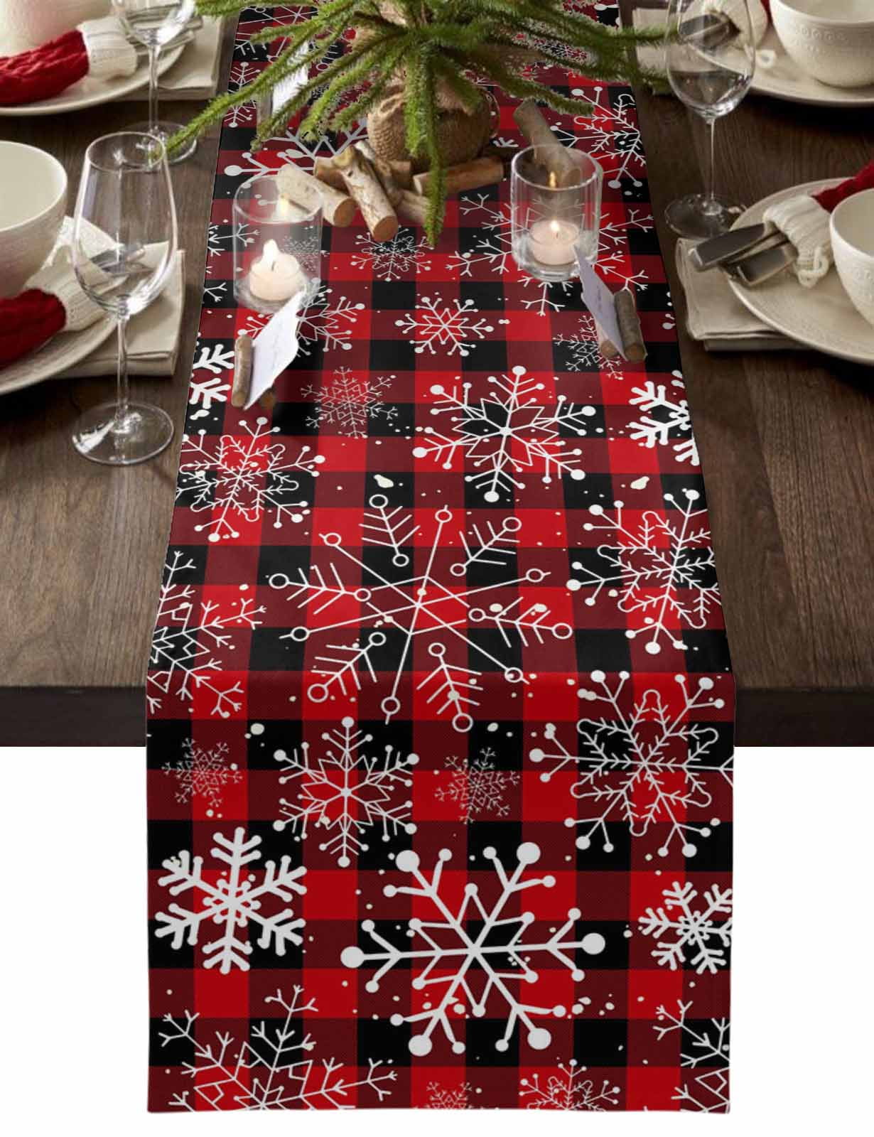 ERUNPONLY Red Plaid Snowflake Christmas Table Runner - 90 Inch Long ...