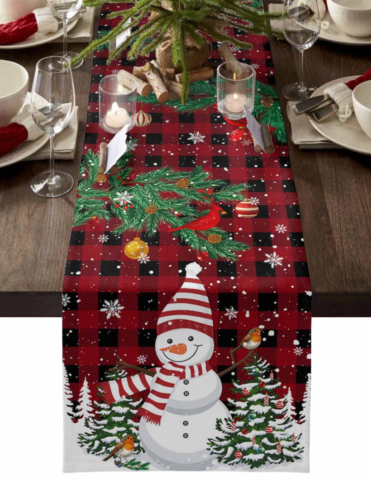 ERUNPONLY Red Plaid Snowman Christmas Table Runner - 108 Inch Long Xmas ...