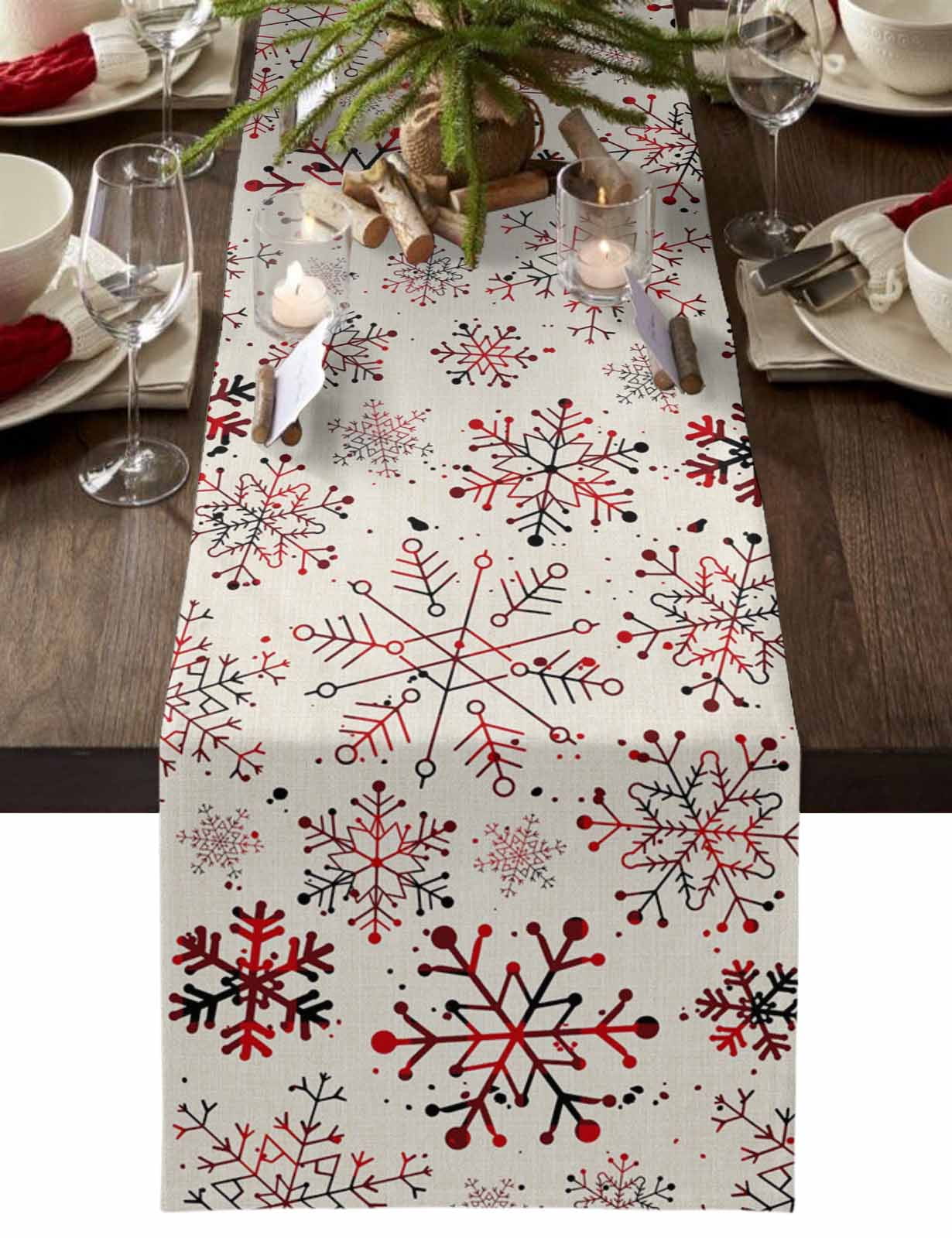 ERUNPONLY Red Snowflake Christmas Table Runner - 120 Inch Long Xmas ...