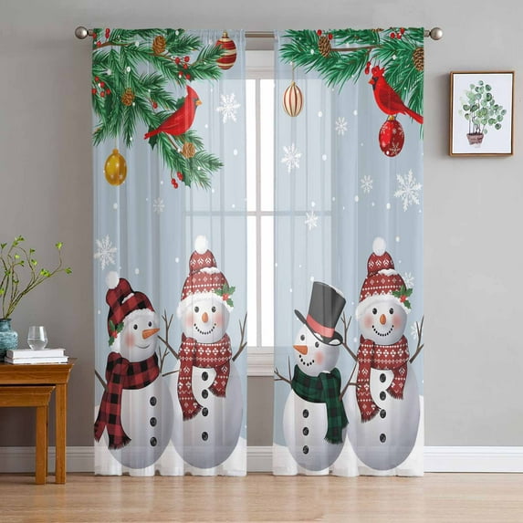 ERUNPONLY Red Snowman Christmas Sheer Curtains 96 Inch Length 2 Panels ...