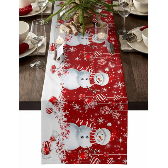 ERUNPONLY Red Snowman Christmas Table Runner - 90 Inch Long Xmas Balls ...