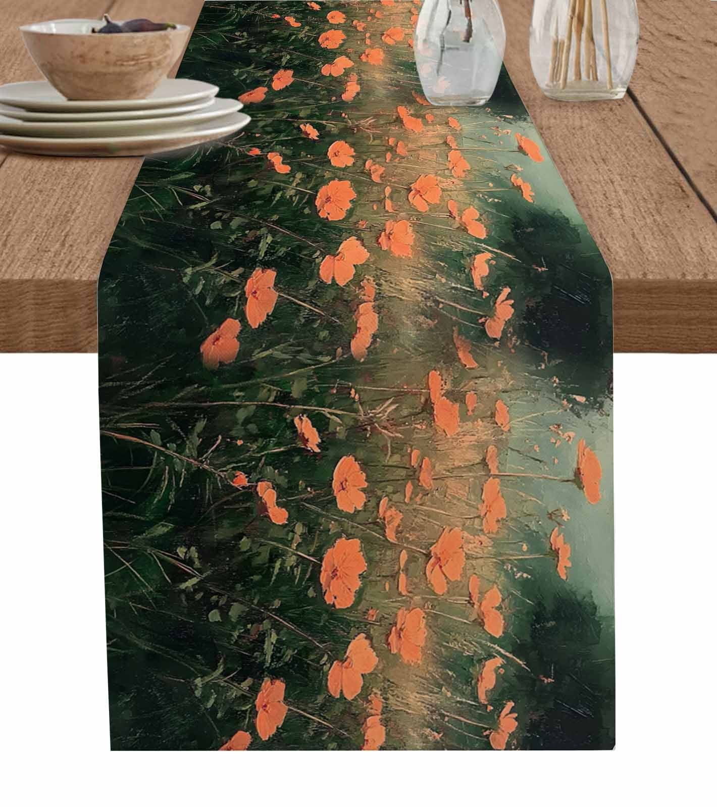 ERUNPONLY Red Spring Floral Table Runner - 90 Inch Long Modern Oil ...