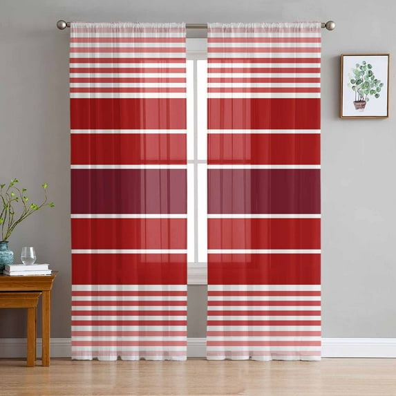 ERUNPONLY Red Striped Sheer Curtains 63 Inch Length 2 Panels Set ...