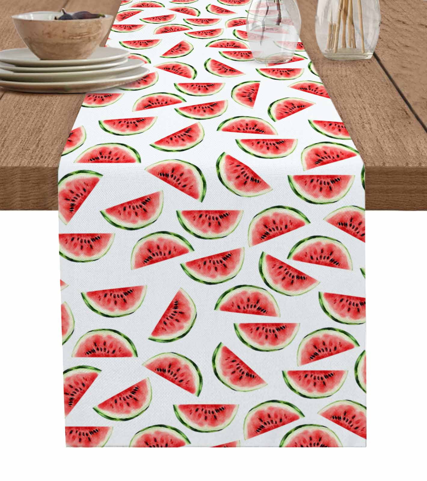 ERUNPONLY Red Watermelon Table Runner - 60 Inch Long Summer Fruit Tropical Watercolor White ...