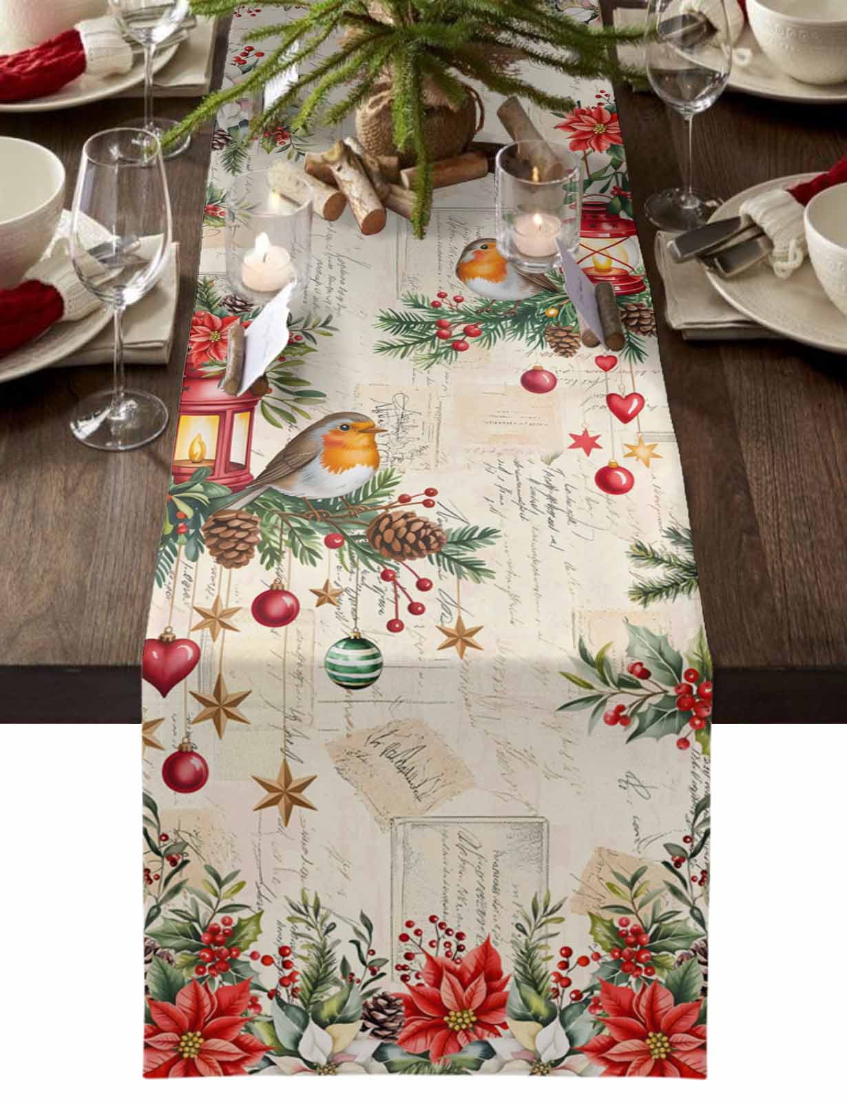 ERUNPONLY Retro Christmas Table Runner - 90 Inch Long Xmas Poinsettia ...