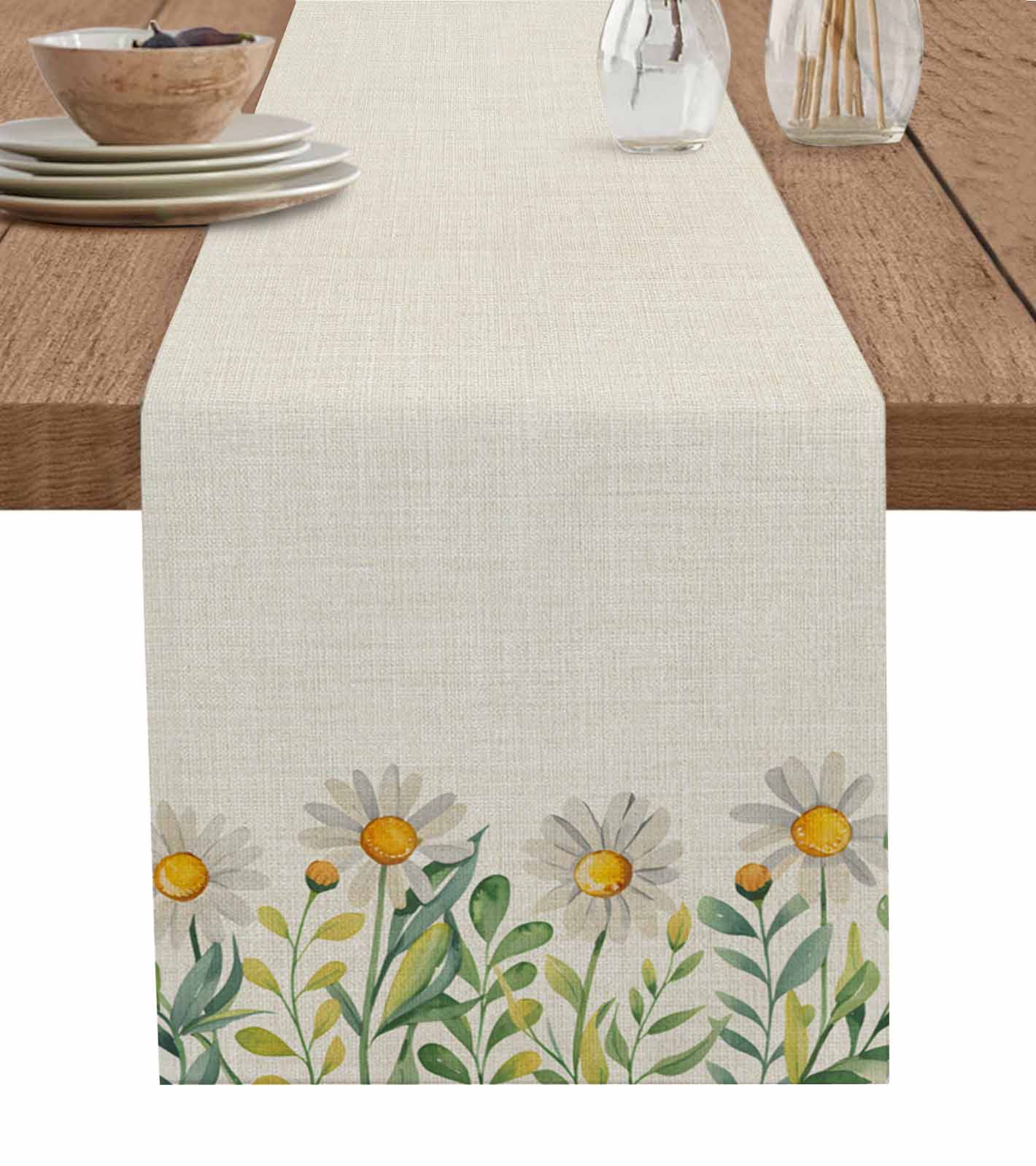 ERUNPONLY Retro Flower Table Runner - 108 Inch Long Daisy Floral ...