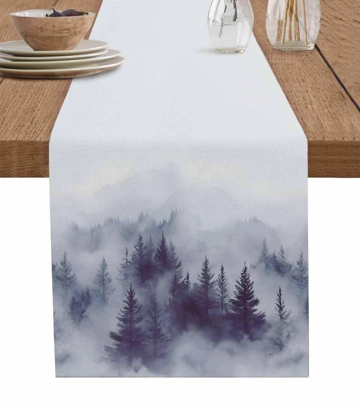 ERUNPONLY Retro Foggy Forest Table Runner - 70 Inch Long Farmhouse ...