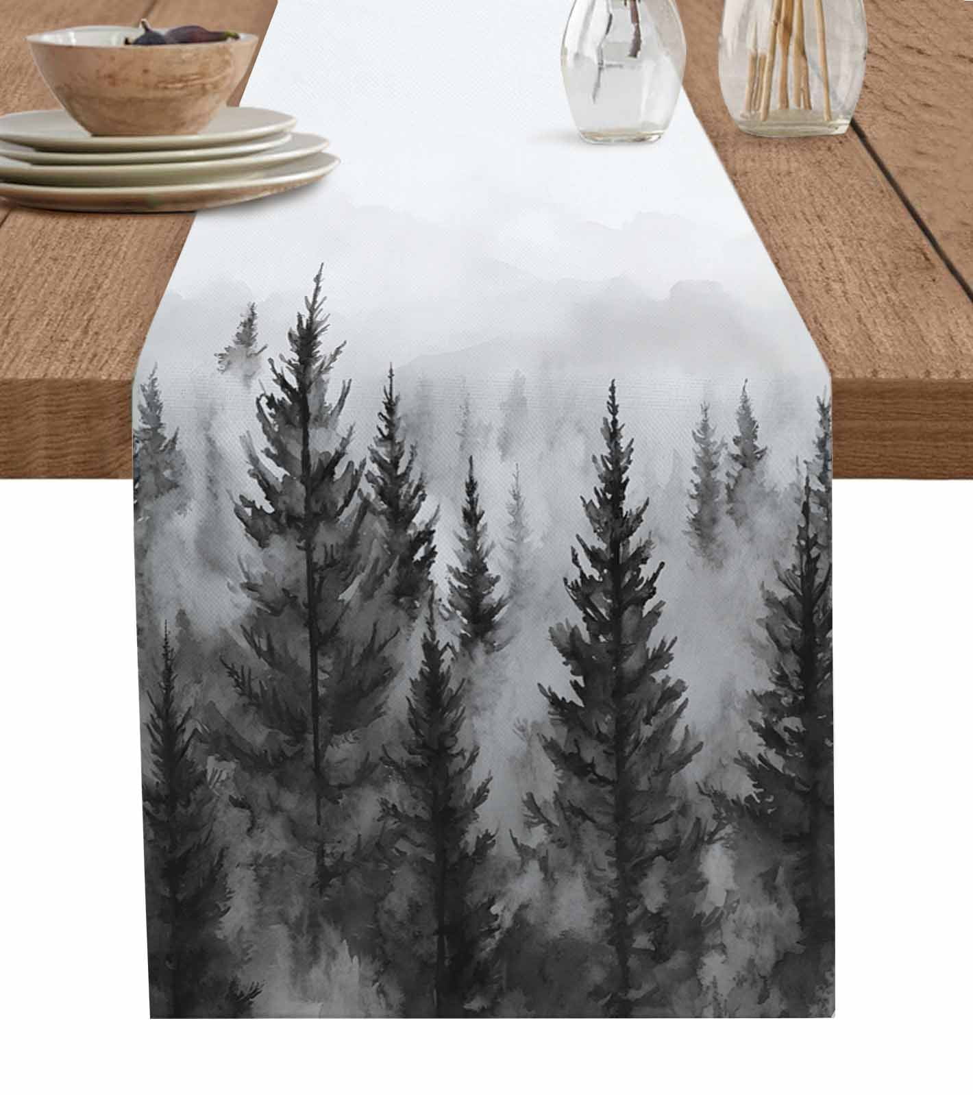 ERUNPONLY Retro Mist Forest Table Runner - 72 Inch Long Watercolor ...