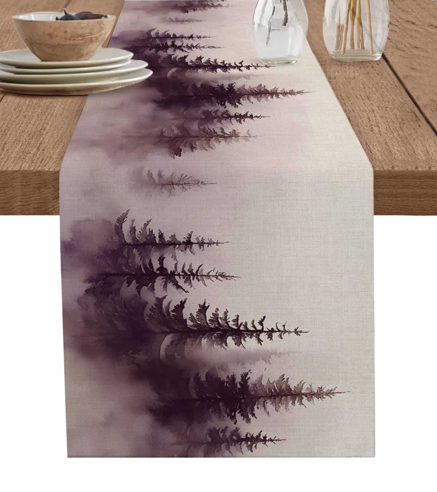 ERUNPONLY Retro Mist Forest Table Runner - 90 Inch Long Watercolor ...