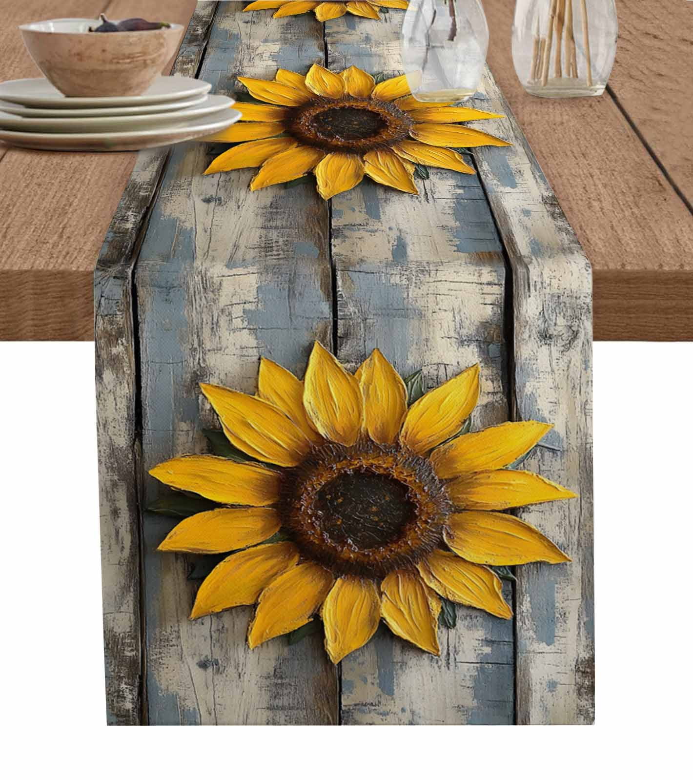ERUNPONLY Retro Sunflower Table Runner - 60 Inch Long Summer Farmhouse ...