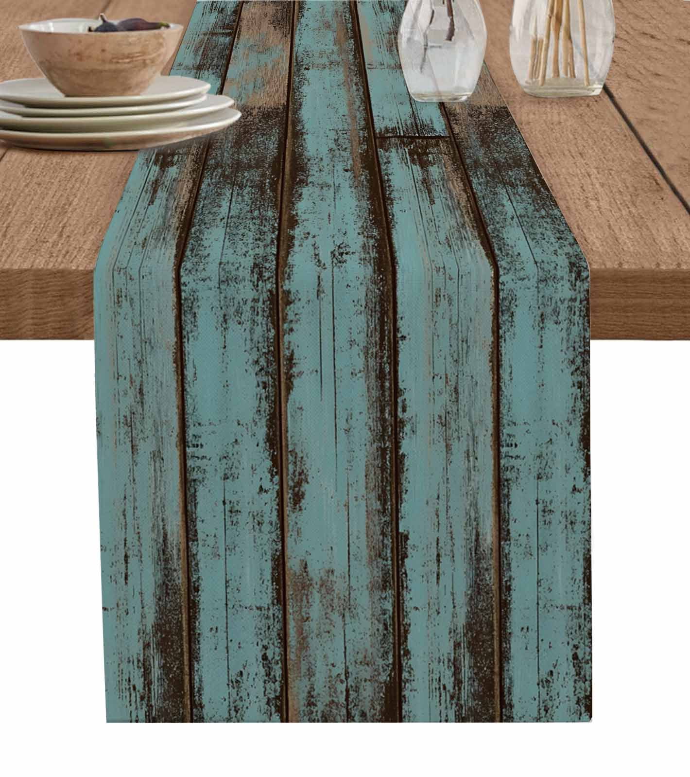 ERUNPONLY Retro Wooden Grain Table Runner - 108 Inch Long Farmhouse ...