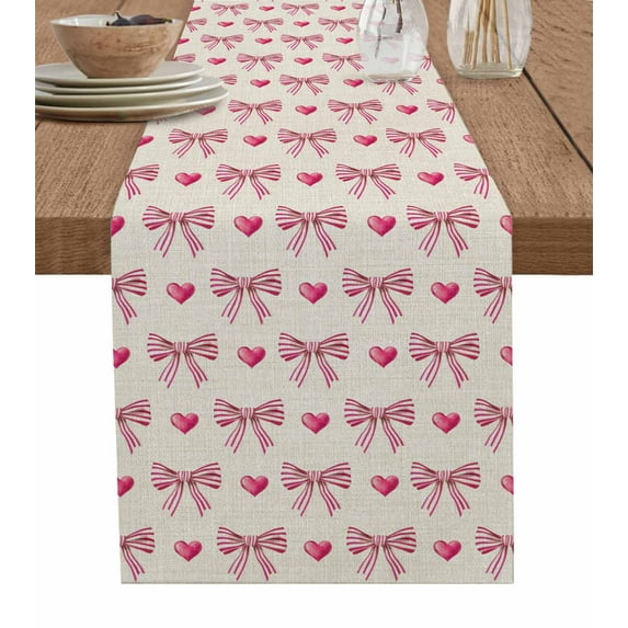 ERUNPONLY Romantic Pink Bow Table Runner - 36 Inch Long Heart Beige ...