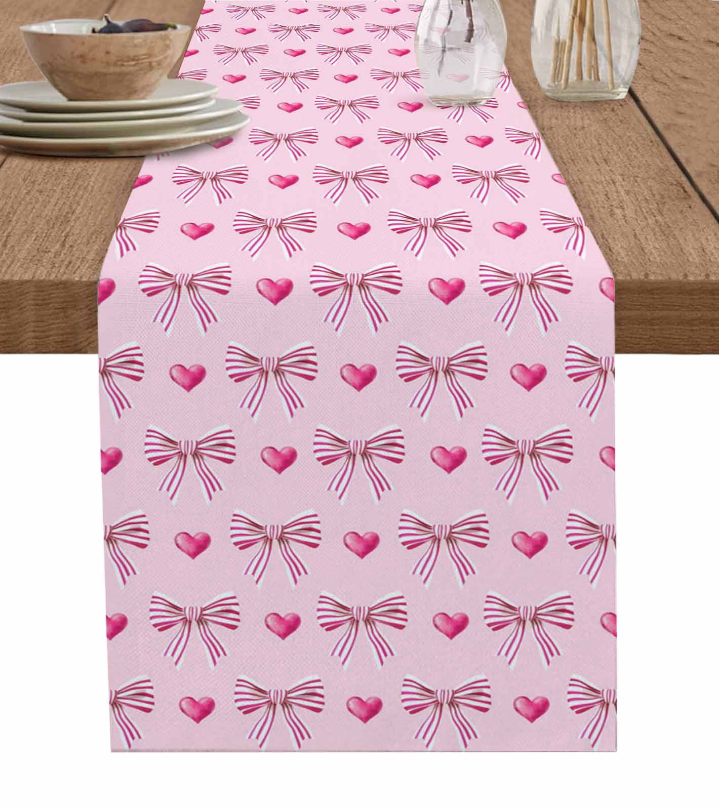 ERUNPONLY Romantic Pink Bow Table Runner - 72 Inch Long Love Vintage ...