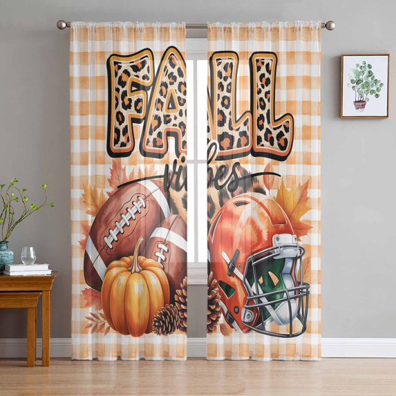 ERUNPONLY Rugby Pumpkin Fall Sheer Curtains 84 Inch Length 2 Panels Set ...