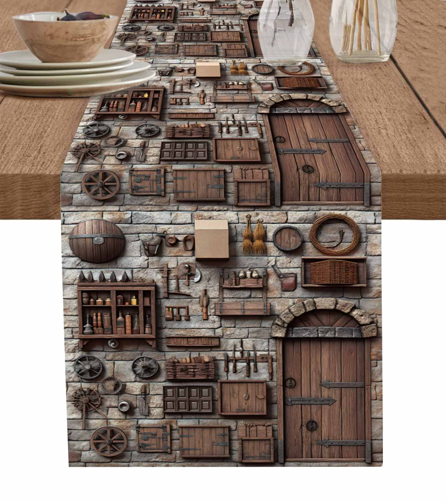 ERUNPONLY Rustic Antique Table Runner - 108 Inch Long Medieval ...