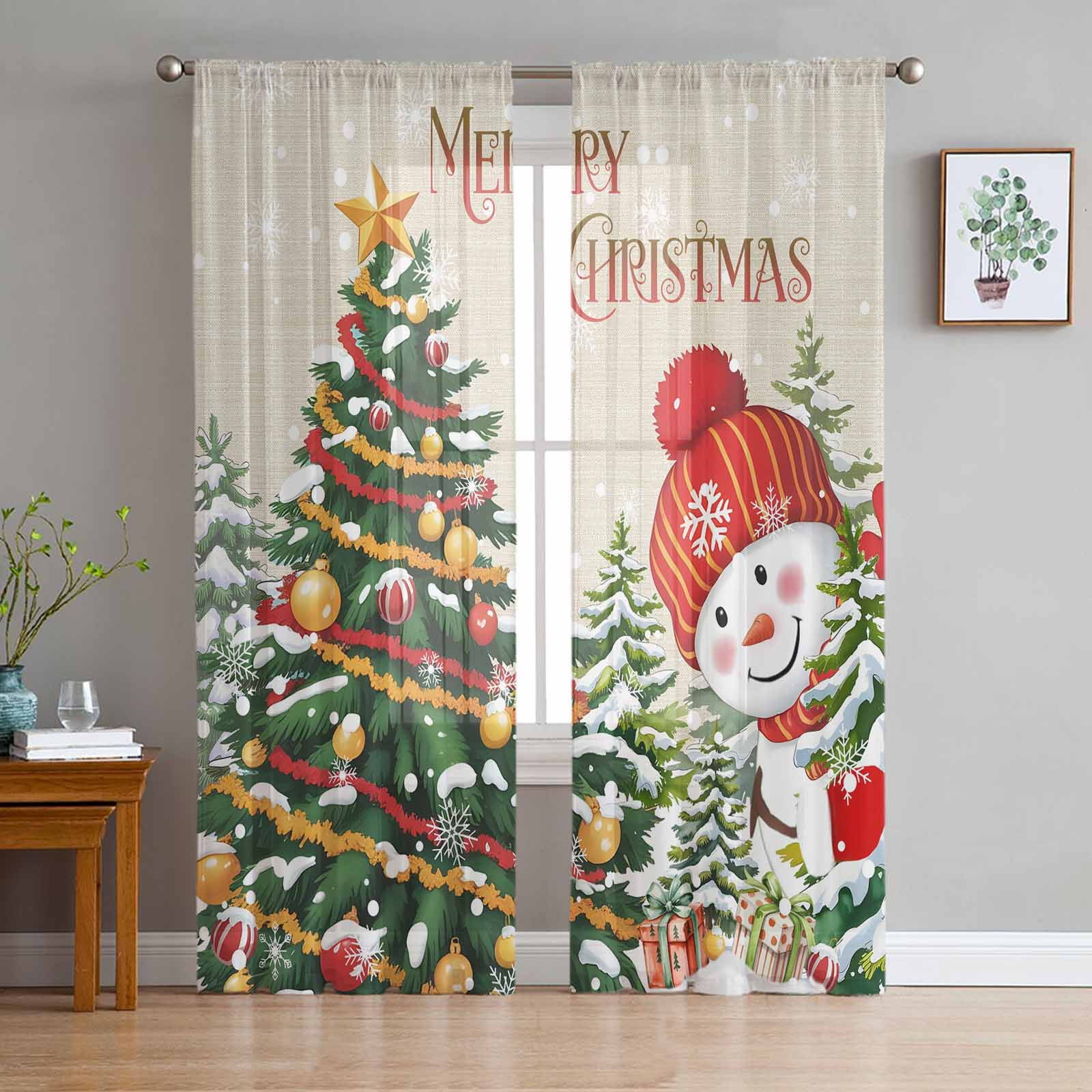 ERUNPONLY Rustic Snowman Christmas Sheer Curtains 72 Inch Length 2 ...