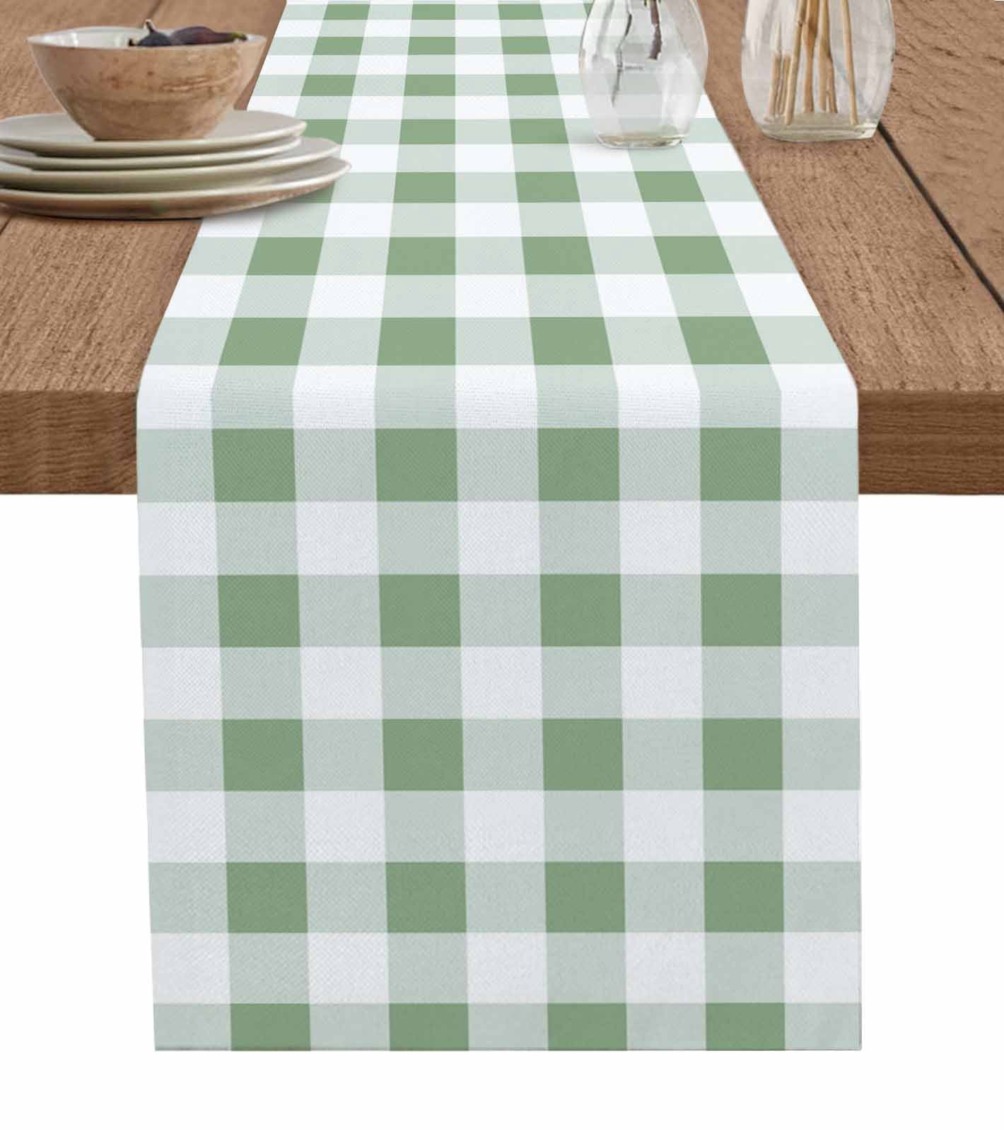ERUNPONLY Sage Green Checkered Table Runner - 60 Inch Long Green White ...