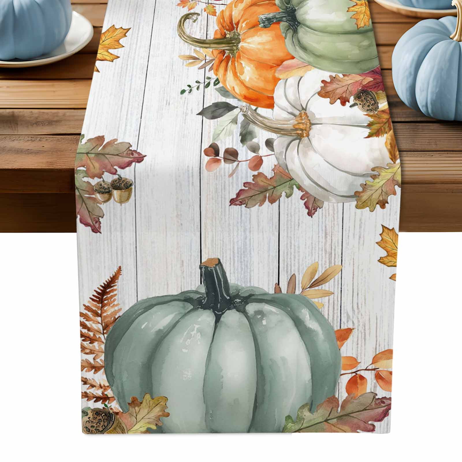 ERUNPONLY Sage Green Fall Pumpkins Table Runner - 72 Inch Long ...