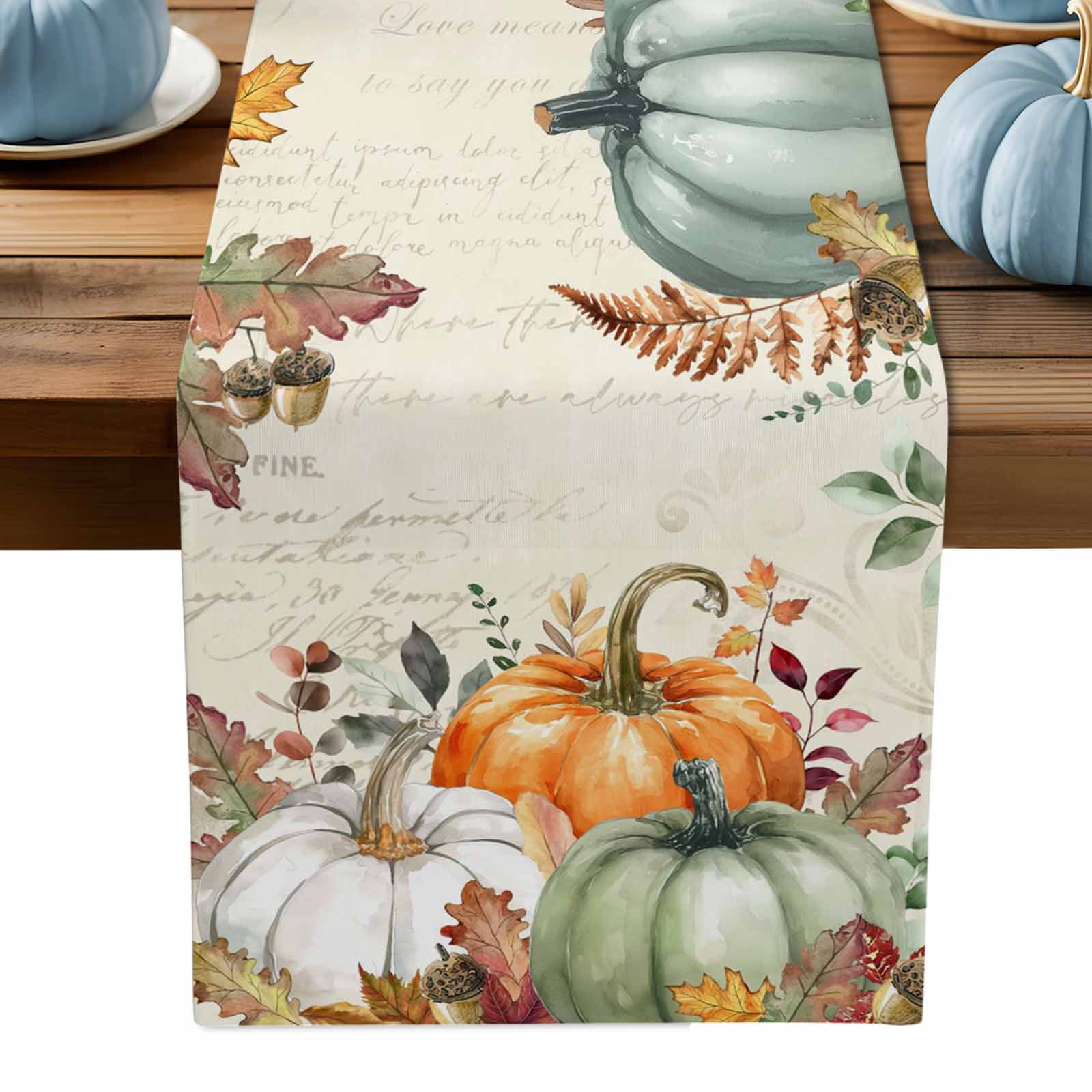 ERUNPONLY Sage Green Fall Pumpkins Table Runner - 72 Inch Long ...