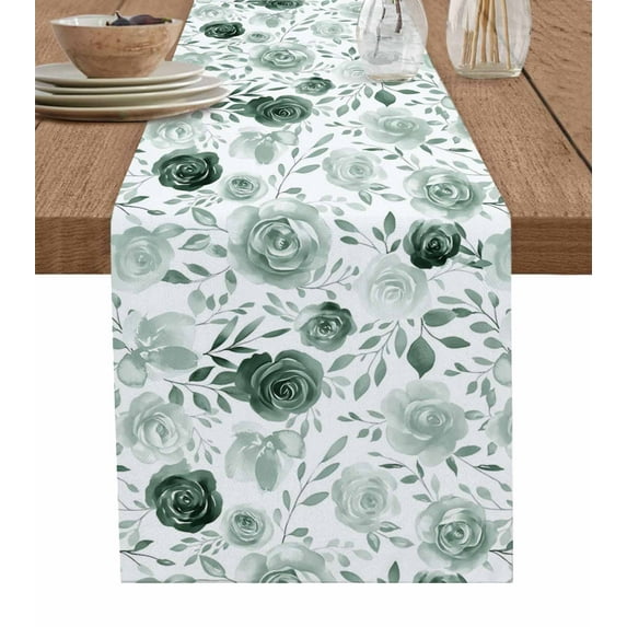 ERUNPONLY Sage Green Flower Table Runner - 72 Inch Long Vintage Rose ...