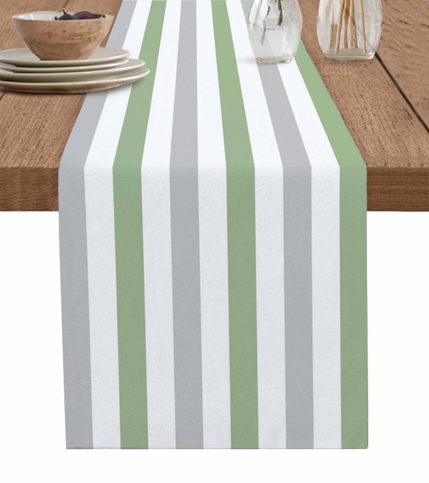 ERUNPONLY Sage Green Grey Striped Table Runner - 36 Inch Long Farmhouse ...