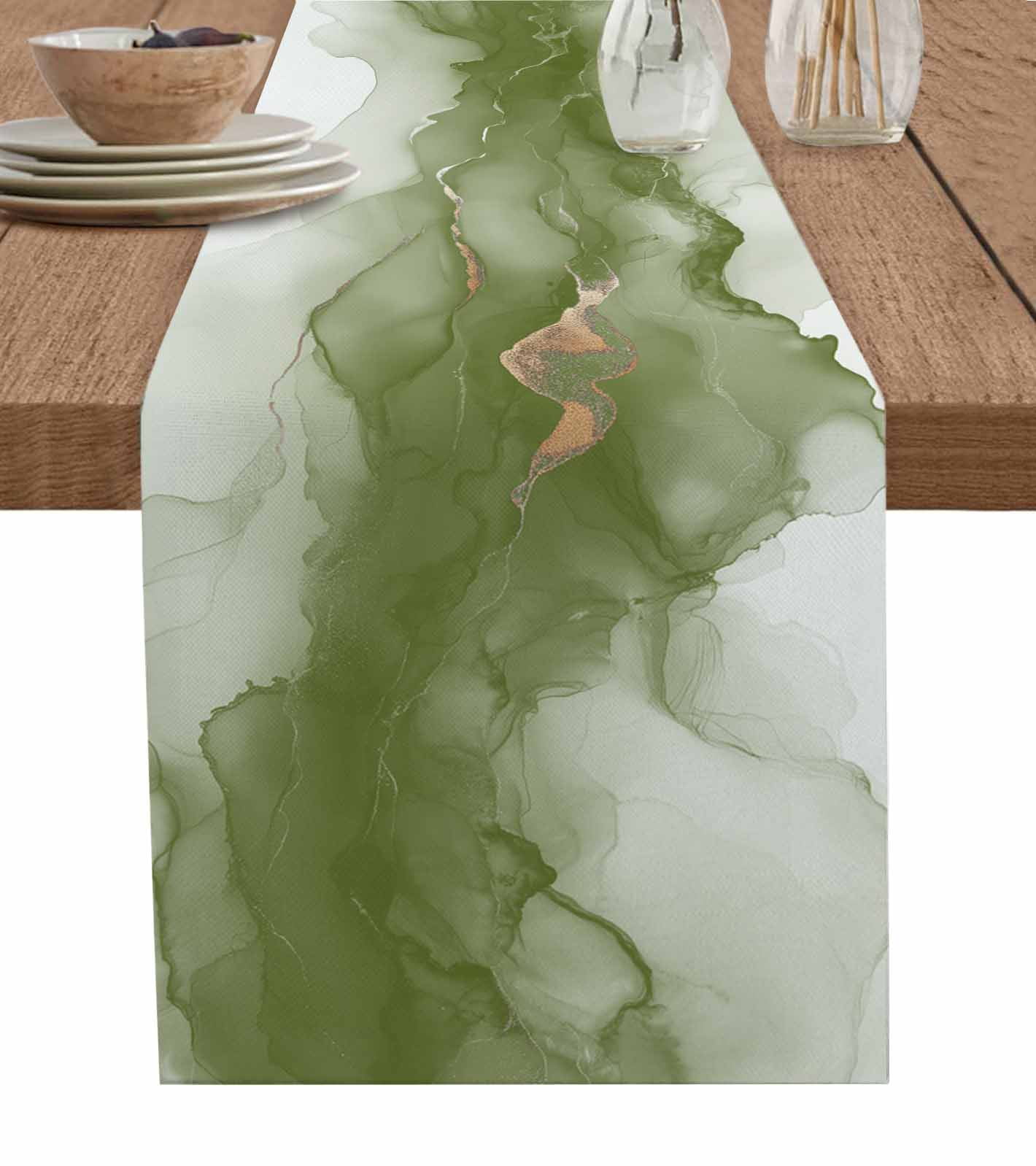 ERUNPONLY Sage Green Marble Table Runner - 60 Inch Long Modern Ombre ...