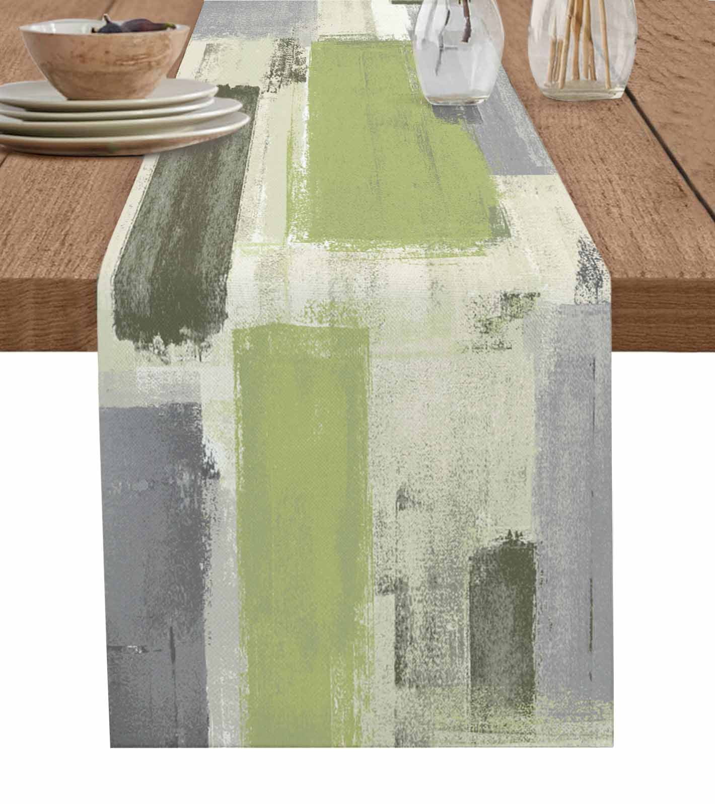 ERUNPONLY Sage Green Ombre Table Runner - 120 Inch Long Retro Abstract ...