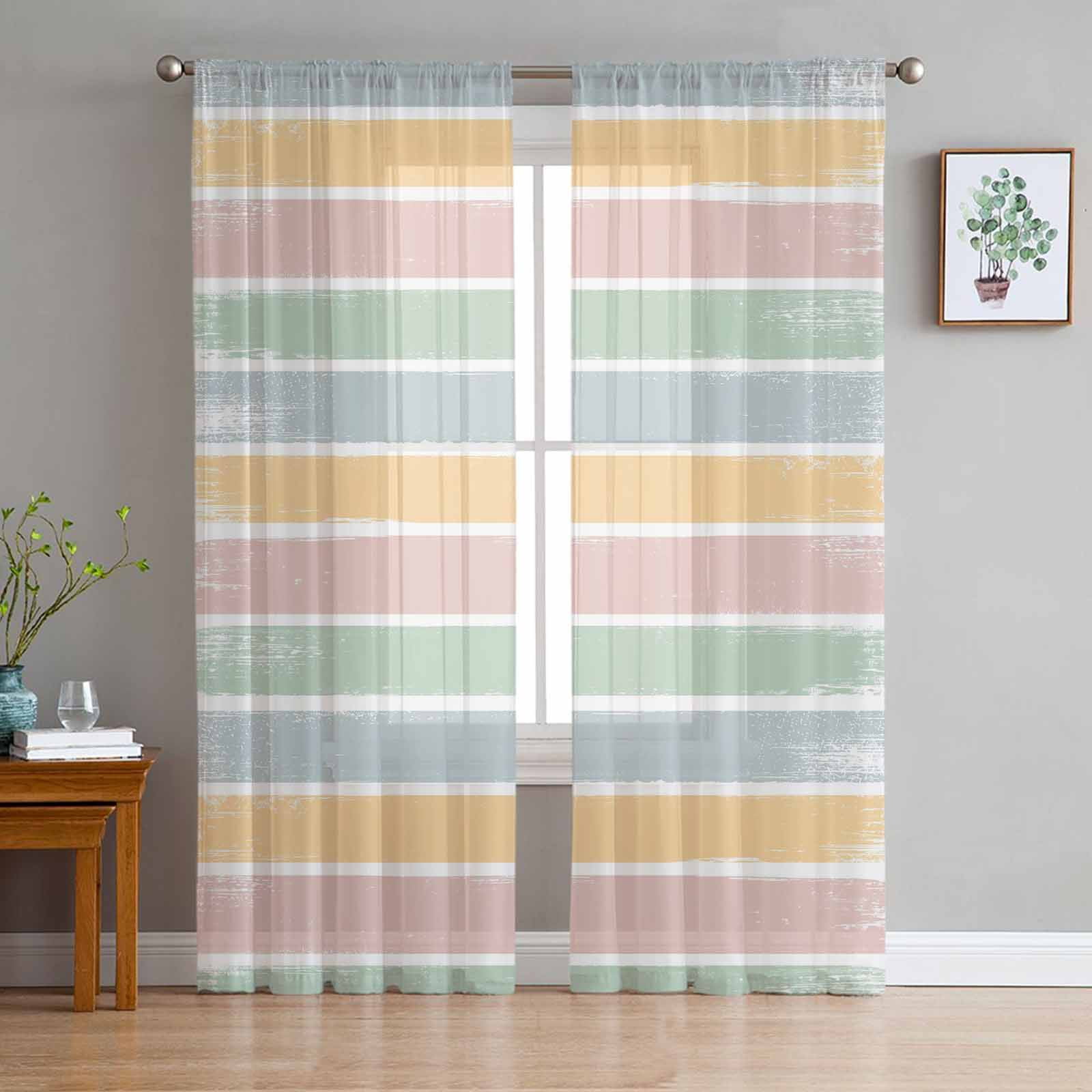ERUNPONLY Sage Green Pink Blue Sheer Curtains 72 Inch Length 2 Panels ...
