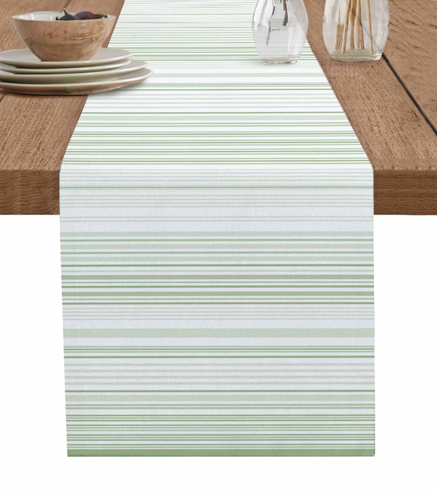 ERUNPONLY Sage Green Stripe Table Runner - 90 Inch Long Abstract Art ...