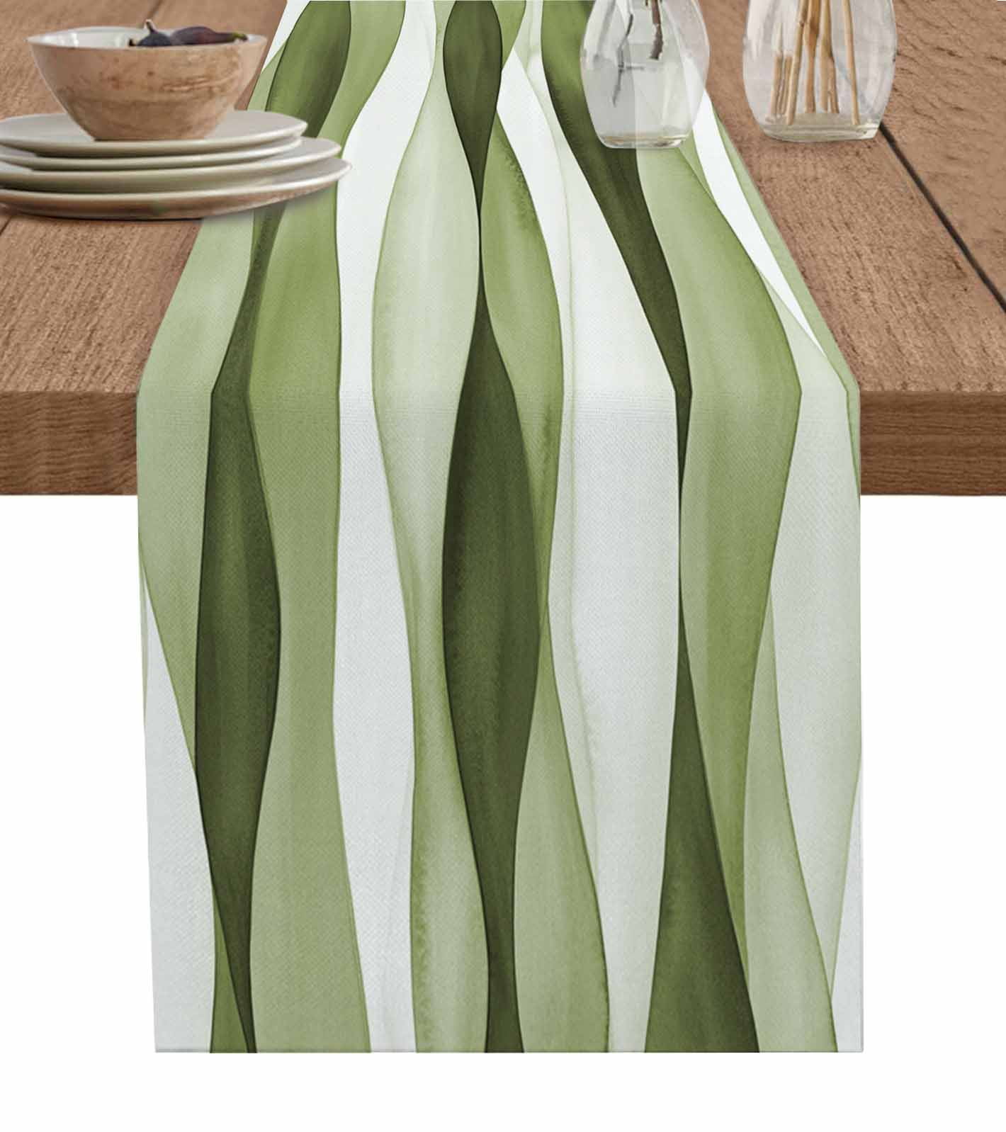 ERUNPONLY Sage Green Stripes Table Runner - 72 Inch Long Retro ...