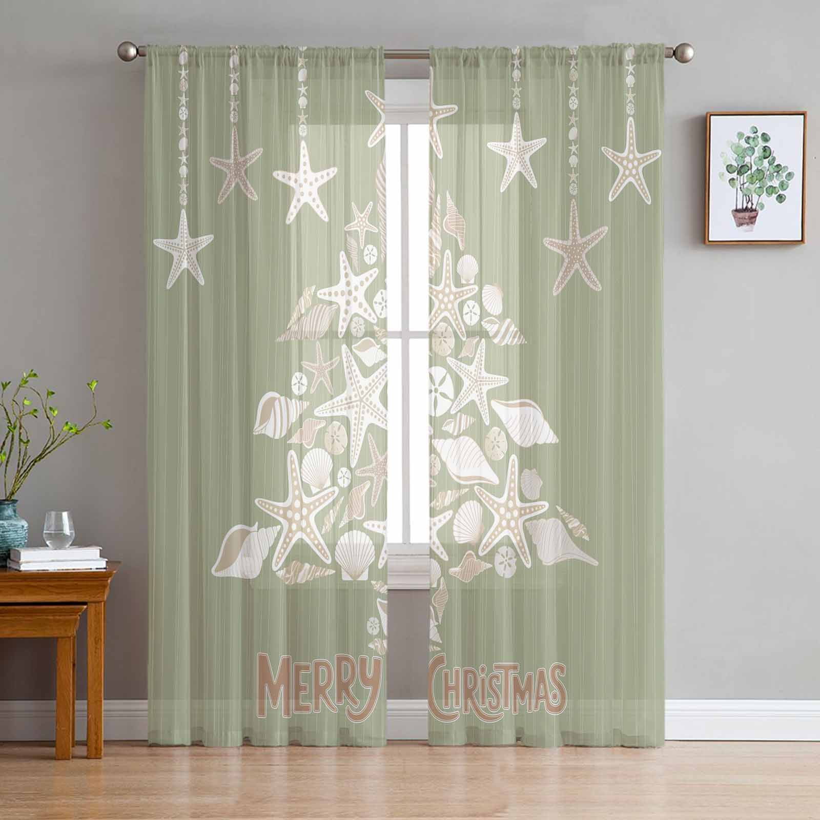 ERUNPONLY Sage Green White Coastal Sheer Curtains 72 Inch Length 2 ...