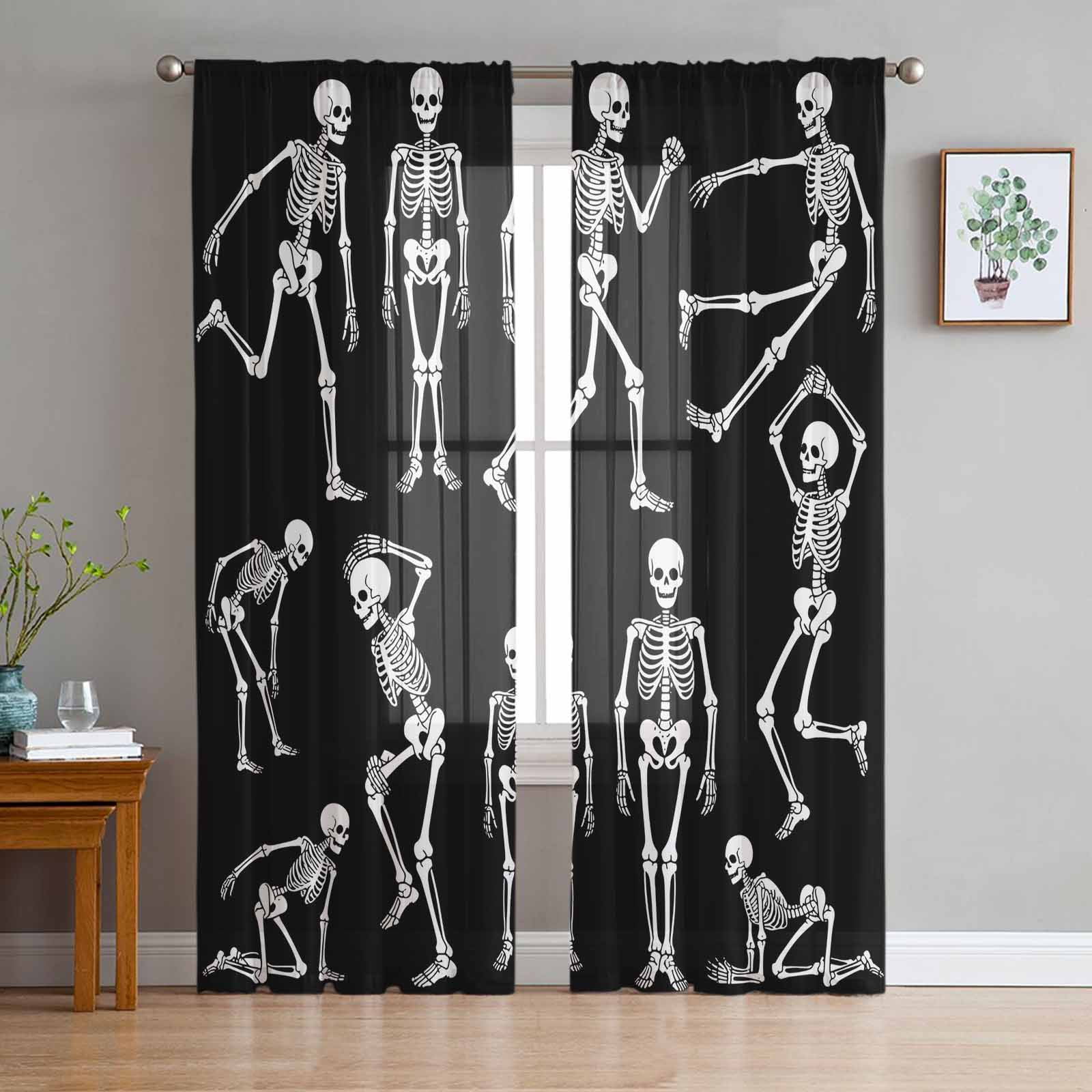 ERUNPONLY Skull Halloween Sheer Curtains 72 Inch Length 2 Panels Set ...