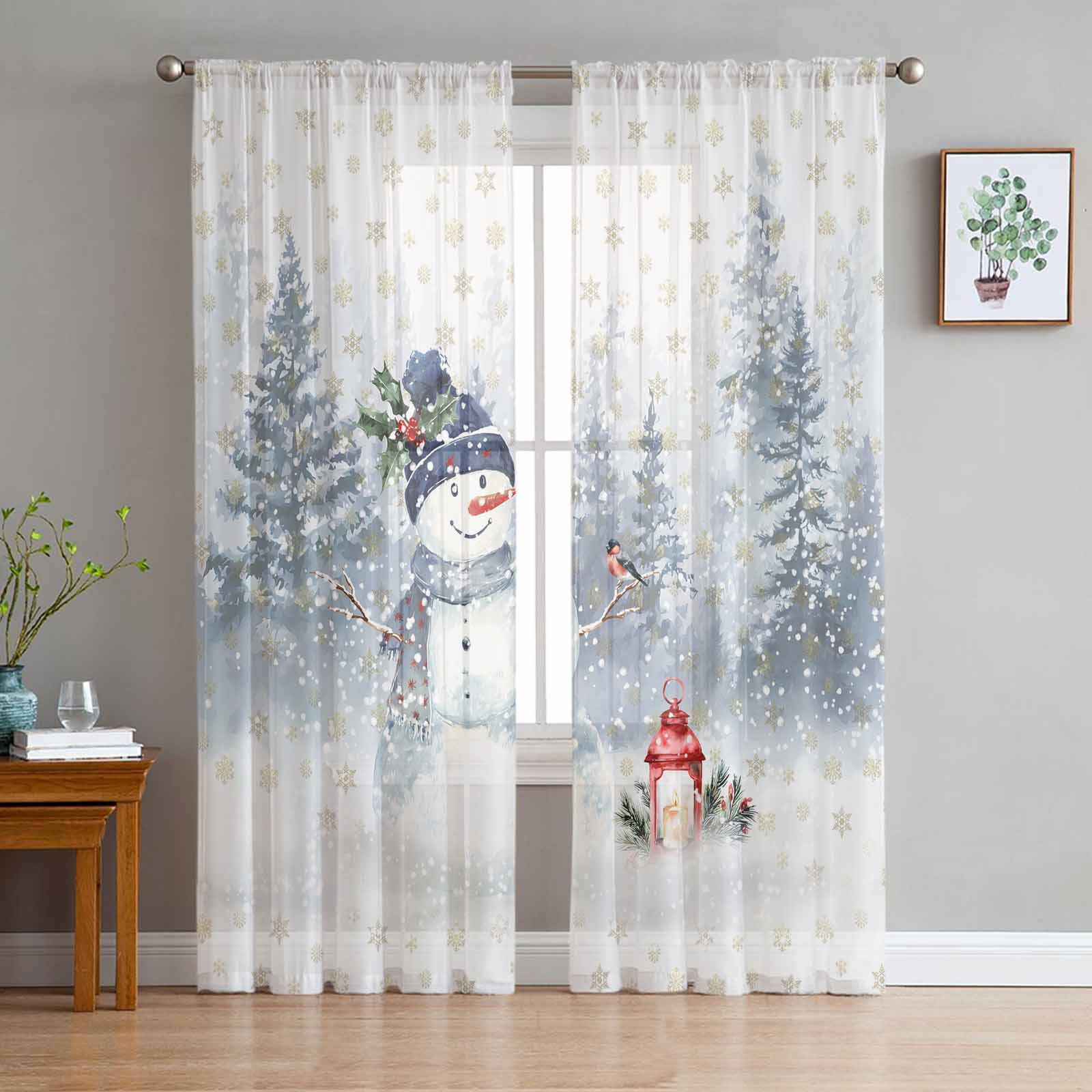 ERUNPONLY Snowman Sheer Curtains 72 Inch Length 2 Panels Set, Christmas ...