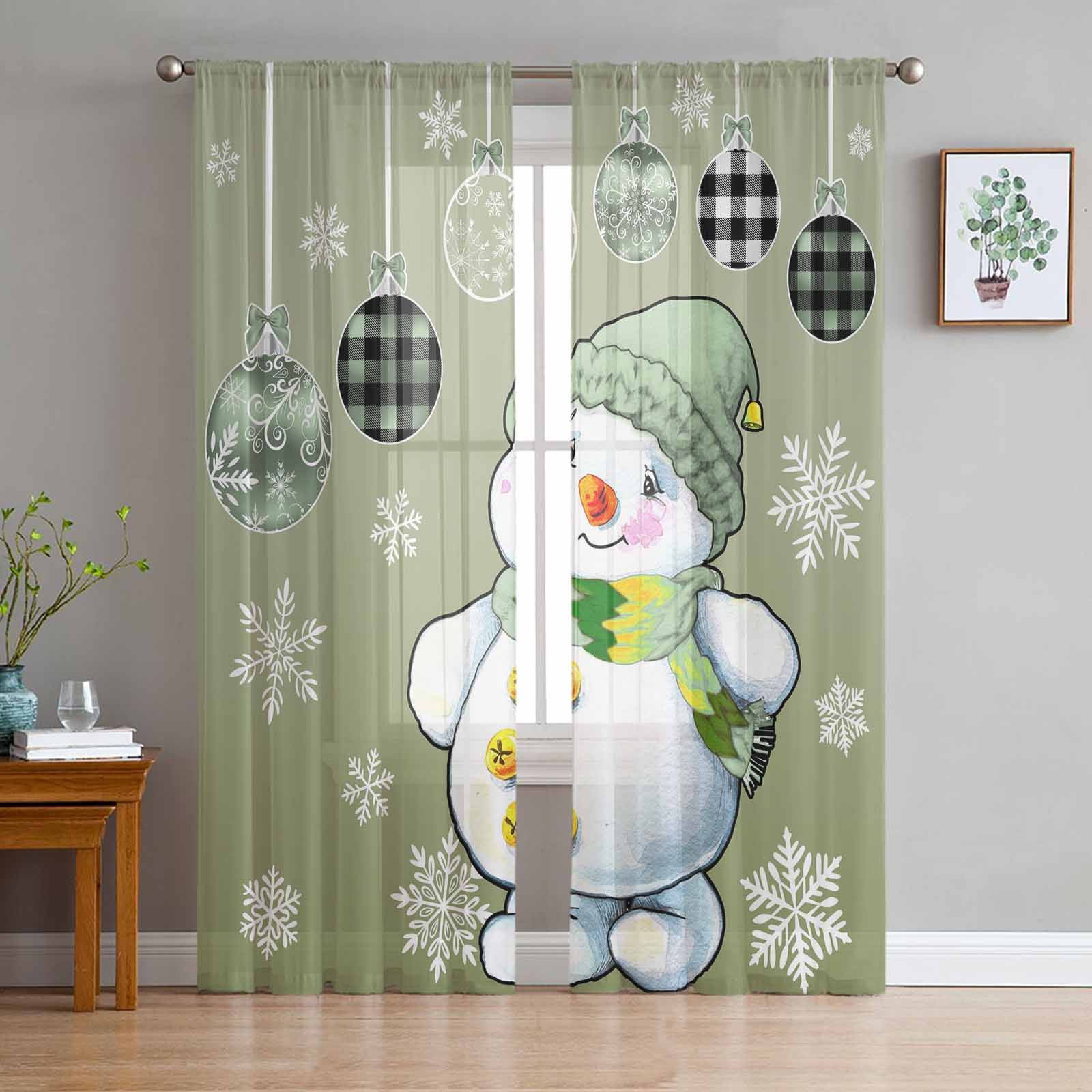ERUNPONLY Snowman Sheer Curtains 72 Inch Length 2 Panels Set, Christmas ...