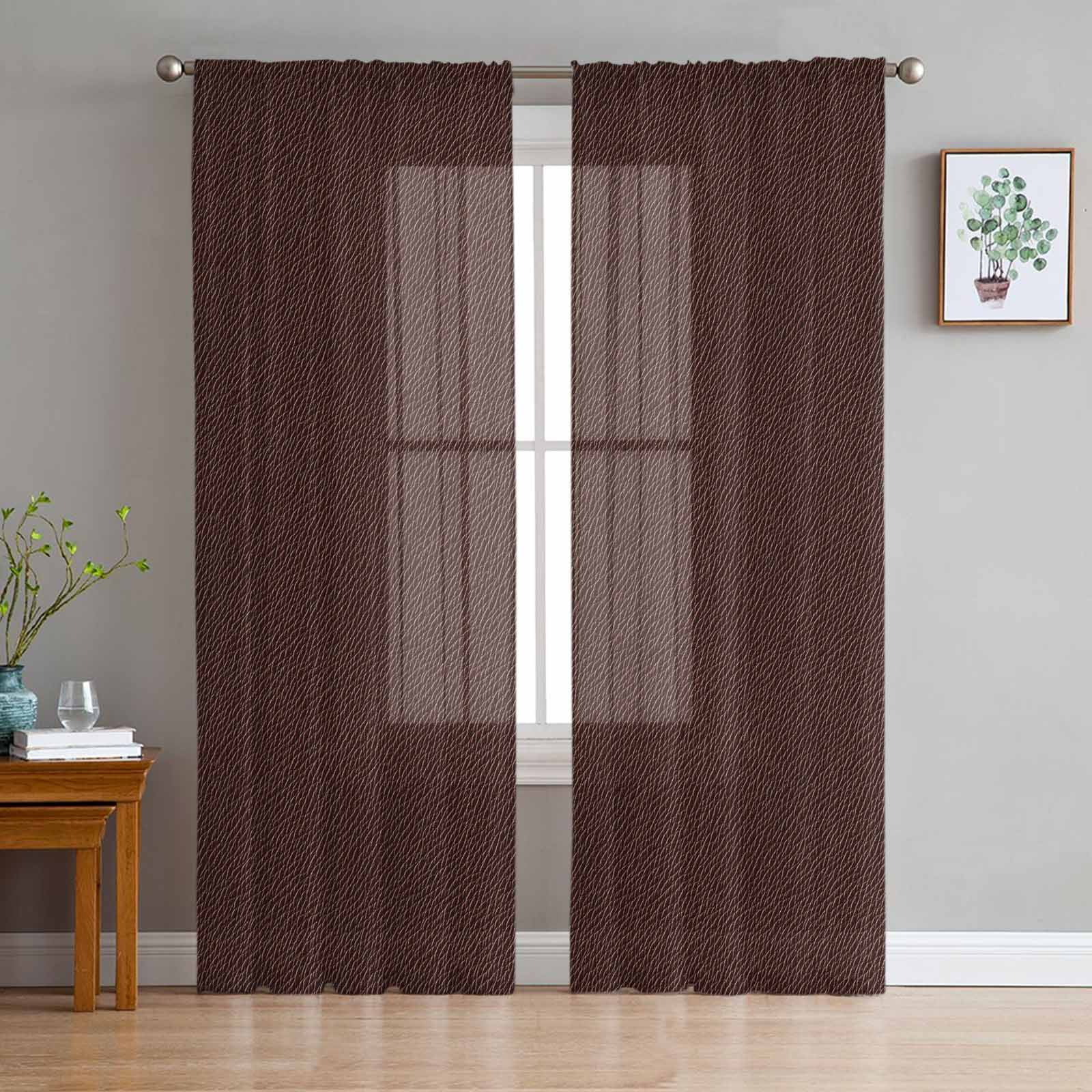 ERUNPONLY Solid Brown Sheer Curtains 63 Inch Length 2 Panels Set ...