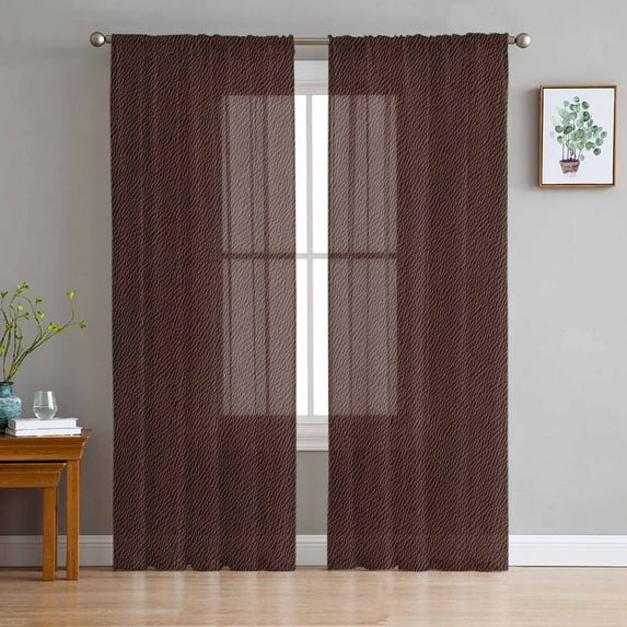ERUNPONLY Solid Brown Sheer Curtains 63 Inch Length 2 Panels Set ...